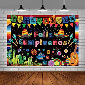 AIBIIN 7x5ft Feliz Cumpleaños Backdrop Mexican Fiesta Happy Birthday Party Decorations Cinco De Mayo Festival Birthday Banner Photo Studio Props