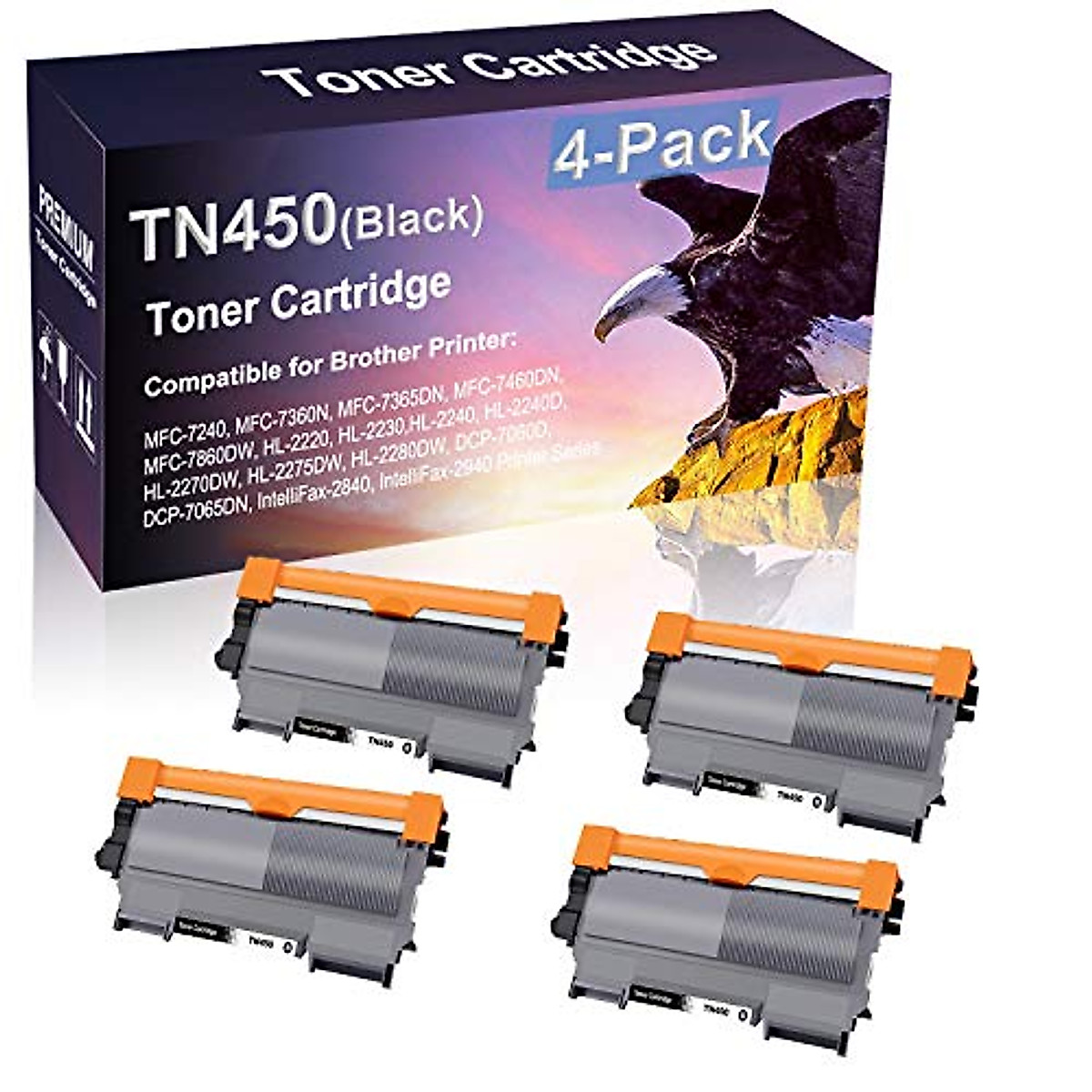 4 Pack (Black) Compatible MFC-7365DN MFC-7460DN Laser Printer Cartridge Replacement for Brother TN450 TN420 Toner Cartridge