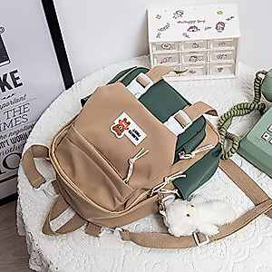 AZURAOKEY Cute Mini Backpacks with Accessories, Kawaii Girls Student Shoulder School Bags Small Travel Kawaii Small Backpack Aesthetic Backpack for School, Travel (Coffee)