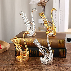 Stainless Steel Spoon Cutlery Kit with Zinc Alloy Swan Shape Retainer Storage Cutlery Rack Home Decor(Gold)