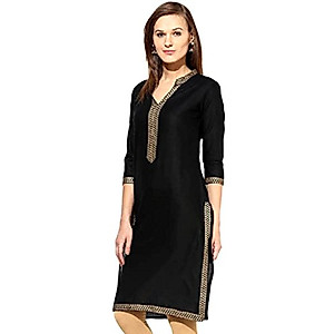 Chichi Indian Women's Embroidered Rayon Kurti Black Top,XXL