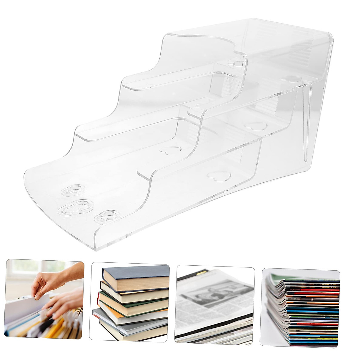 Folding Rack Desktop Brochure Holder Wall Pamphlet Holder File Storage Rack File Holder Rack Acrylic Brochure Holder Clear File Rack Wall Mount Flyer Holder Clear Pamphlet Rack