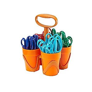 Fiskars 194300 Back to School Supplies, Kids Scissors Bulk Pointed-tip with 4-Cup Carrying Art Caddy, 5 Inch, 24 Pack, Colors may vary