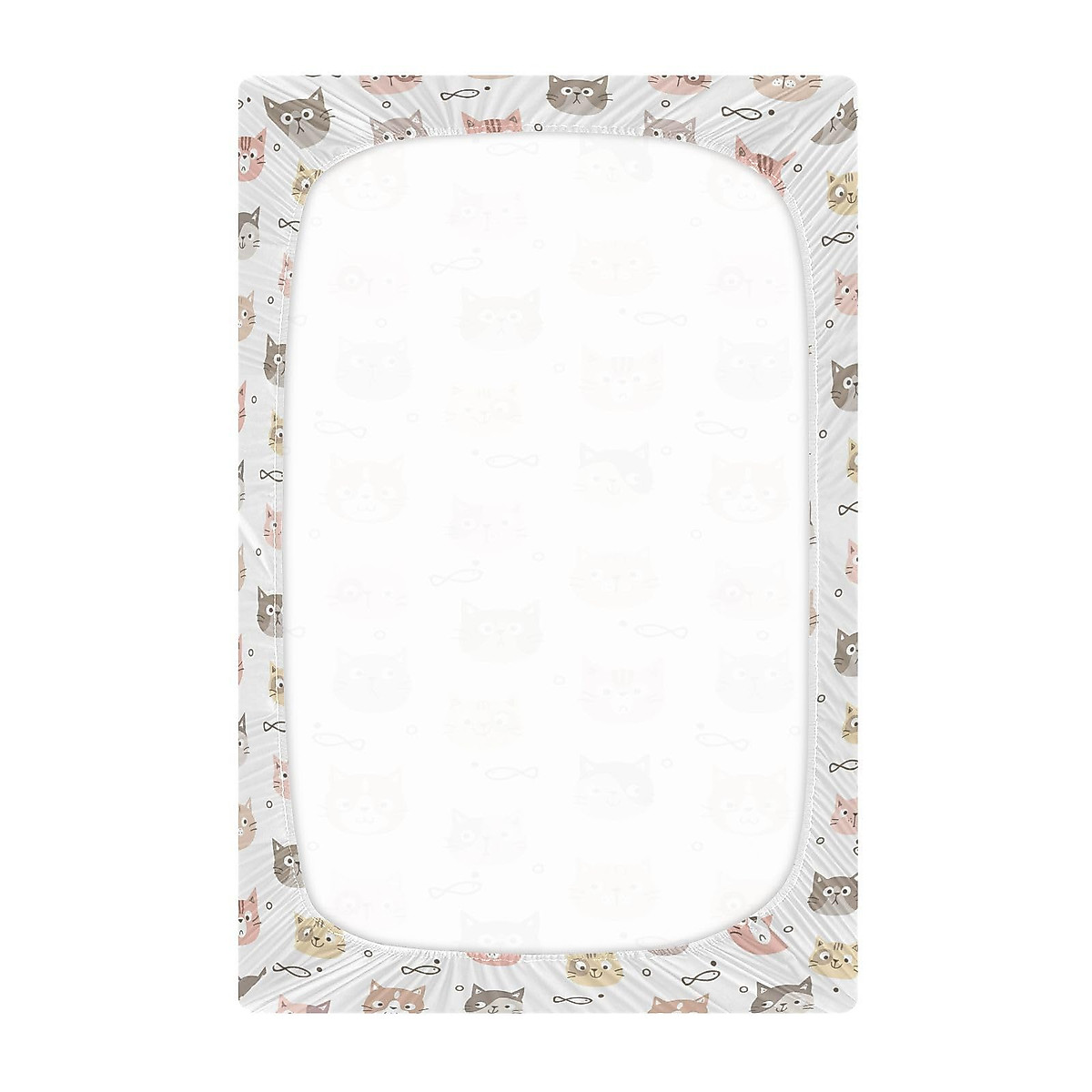 Kigai Cartoon Cat Face Crib Sheets for Boys Girls, Soft and Breathable Pack n Play Sheets, Portable Mini Stretchy Cribs Sheets, 52x28 Inch