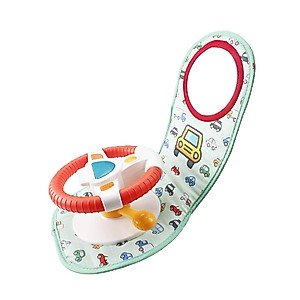 WISHTIME Car Seat Play Center Toy - Infant Toy Steering Wheel for Toddler Stroller Toy Baby Travel Companion Toy for Rear Car Seat Easier Drive Vehicle with Music, Light, Mirror