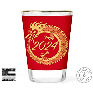 Year of the Dragon 2024 - Chinese New Year shot glass - Lunar New Year 2024 gift - Year of the Dragon Red and Gold Happy New Year 2024 Chinese Zodiac - CNY 2024