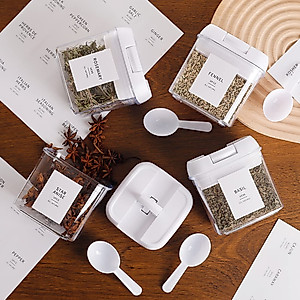 XOTAISM Seasoning Containers with Labels - 9 Pcs Big Plastic Spice Storage Containers with 148 Spice Labels and 9 Spoons - Square Stackable Kitchen Small Airtight Food Storage Containers with Lids