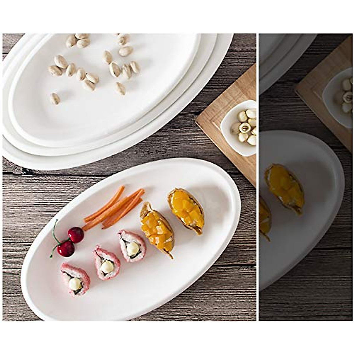 Foraineam Set of 3 Sizes Porcelain Oval Serving Platters White Dinner Plates Serving Dishes for Party, Dessert, Sushi, Fish