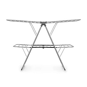 Brookstone [2 Tier [Double Spaced] Foldable Clothes Drying Rack, Collapsible Laundry Hanger, NO Installation Required - Ready Out of The Box