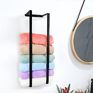 Spotact Stainless Steel Wall Mounted Towel Rack Black 16.34 * 7.95 * 5.63 in Storage Organizer Holder Modern Industrial Large Shelf for Bathroom Spa Shower Tub Décor