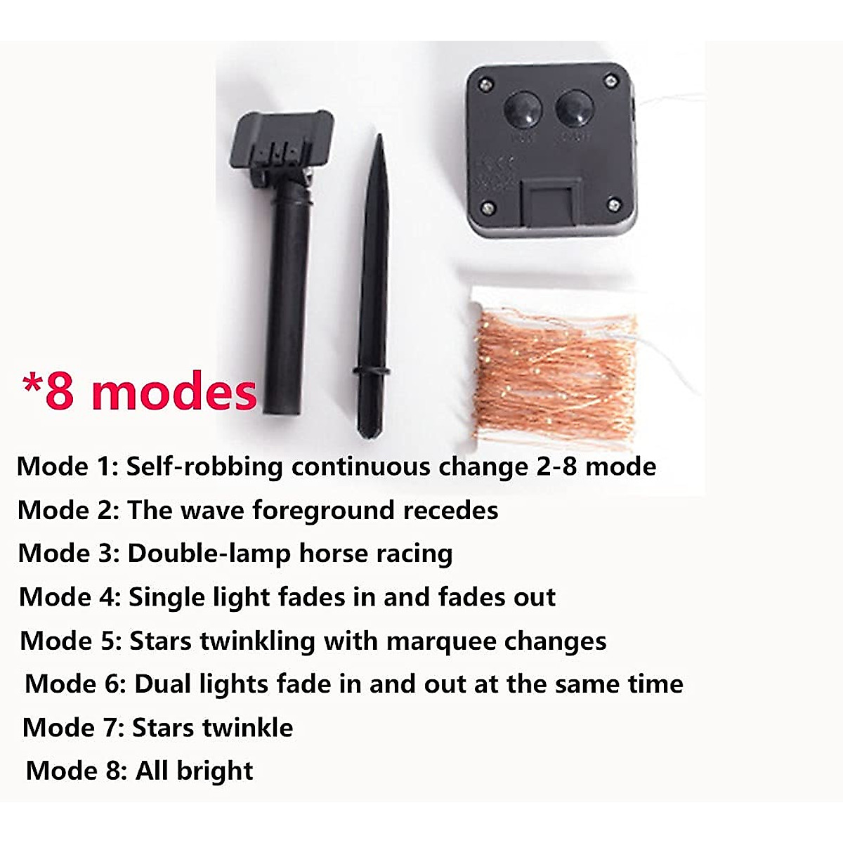 Solar Light String, Solar Copper Wire Light String 33 Feet 100 Led Small Lights, 8 Switching Modes, Starry Sky Outdoor Waterproof, Suitable for Home, Garden, Terrace, Wedding and Party (Warm White)