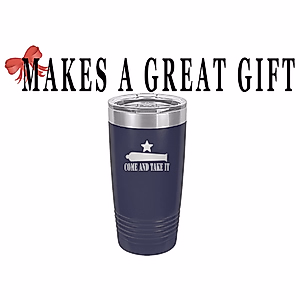 Rogue River Tactical Come and Take It Gonzales Texas Flag 20 Oz. Stainless Steel Travel Tumbler Mug Cup w/Lid Vacuum Insulated Hot or Cold (Blue)