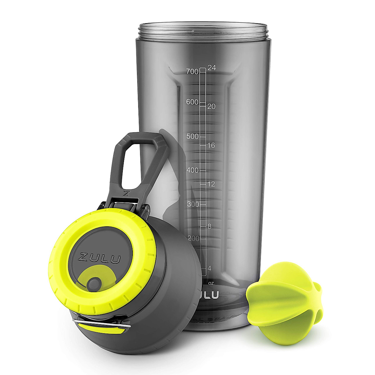 Zulu Boost Tritan Plastic Shaker Bottle with Locking Flip Lid, 28 oz, Grey/Green
