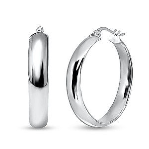 Sterling Silver High Polished Half Round-Tube Click-Top Light Hoop Earrings, 5x30mm
