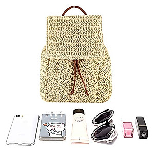 ZLM BAG US Handwoven Straw Backpack for Women Bohemian Beach Backpack Purse Drawstring Closure Casual Daypack