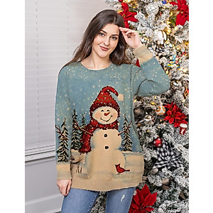 YESNO Women Christmas Sweater Graphic Printed Oversized Pullover Sweaters Casual Loose Knit Tops L S01 CR121