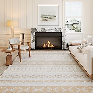WondRg 6x9 Washable Area Rug Beige Boho Living Room Bedroom Large Throw Rug Non Slip Soft Modern Moroccan Indoor Floor Carpet for Dining Room Office Entryway Kitchen Nursery