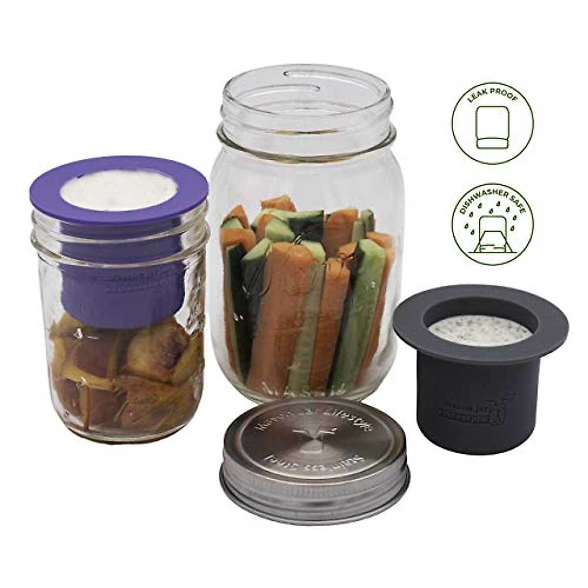 Divider Cup by Mason Jar Lifestyle - For Salads, Dips, and Snacks. Plastic Free Bento Lunch Container(Frost, Wide Mouth)