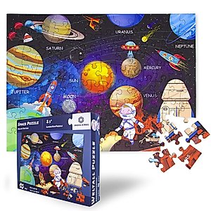 Anzon Mories Solar System Puzzle 100 Pieces (Unique Shape), Space Large Kid Jigsaw Size 19x14, Educational Preschool Universe Planet Learning Toy for Boy, Girl, Teenager, Children 3 4 5 6 7 8