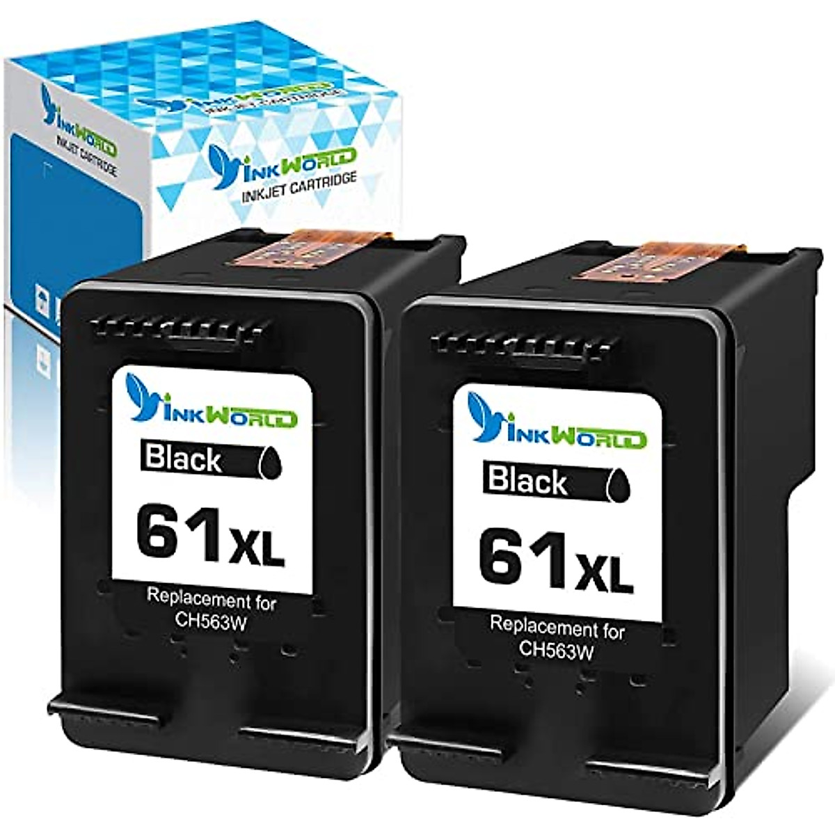 Inkworld Remanufactured 61XL Ink Replacement for HP 61 Ink Ccartridge for Envy 4500 4501 4502 4503 4504 OfficeJet 2620 4630 4631 4632 4634 4635 4636 4639 DeskJet 1000 1010 1012 1015 Printer (2 Black)