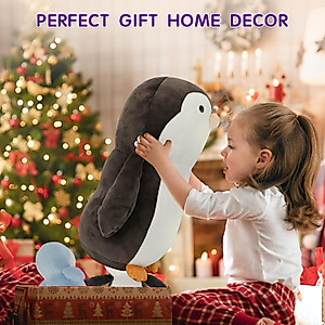 MMguai 4Pcs Penguin Plush Pillow, Giant Penguins Stuffed Animal Mommy 16 Inch with 3 Baby Penguin Plushies in Tummy, Gifts for Kids Girls Boys, Halloween, Christmas, Birthdays