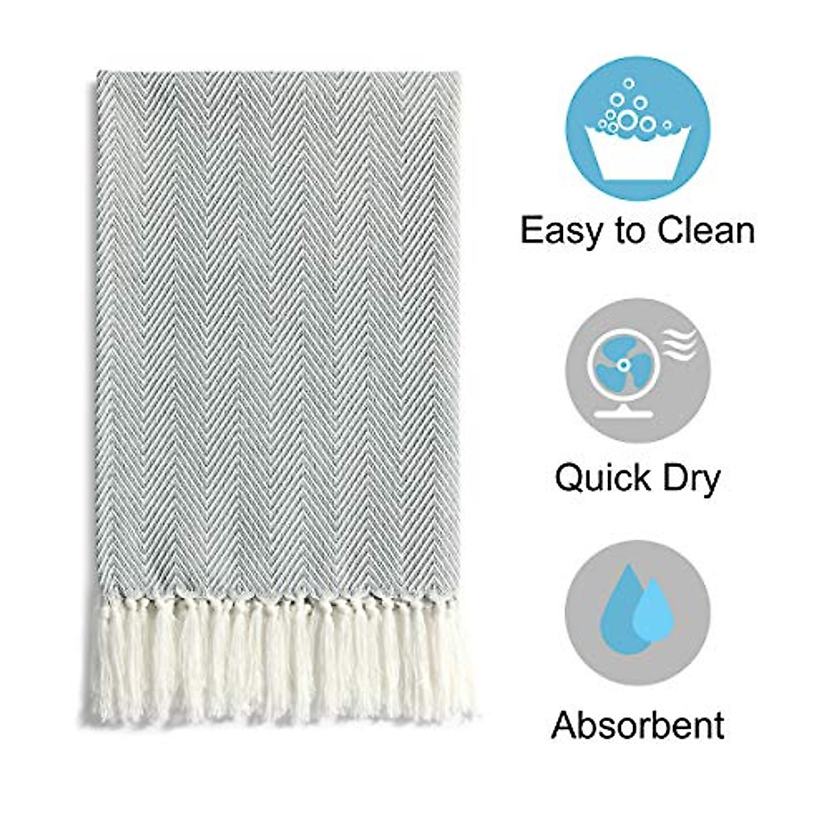 Mia'sDream Tassels Cotton Hand Face Head Guest Gym Towel Set Washcloth Kitchen Tea Towel Dish Cloth Set 3 Pack 16inch X 24inch (Grey)