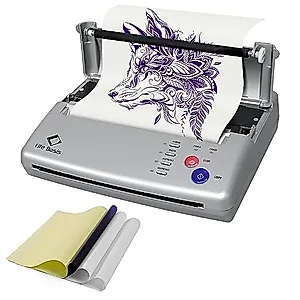 Life Basis Tattoo Stencil Transfer Machine Thermal Tattoo Kit Copier Printer Thermal Printer for Men and Women with 20pcs Tattoo Stencil Transfer Paper Silver Update Version