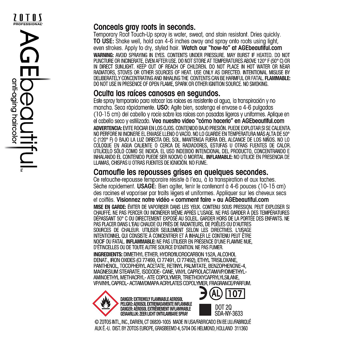 AGE beautiful Root Touch Up Hair Color Spray | Touch-Up Gray Concealer | Temporary Cover Up | Adds Volume & Covers Thinning Patches | Water, Sweat, Stain Resistant | Light Golden Brown | 2 Fl Oz