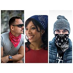 EVERY-VILLE Where EVERYone is Welcome 6-Pack Large Cotton Bandanas for Men - Paisley, 22x22 In, Red Black Blue - Cowboy Head Handkerchief Pocket Squares