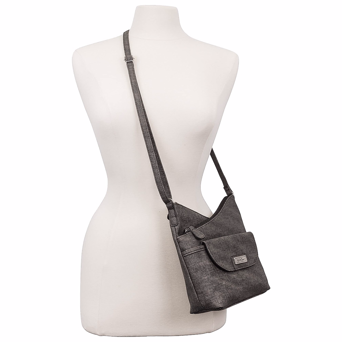 MultiSac Vista Solid Color Vegan Leather Crossbody Handbag One Size Black