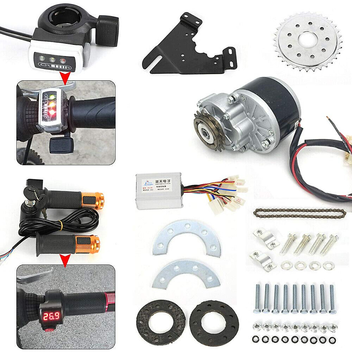 24V Electric Bicycle Conversion Kit, E-Bike Conversion Kit Thumb Twist Mountain Bike Conversion Custom 250W