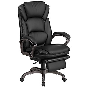 Flash Furniture Martin High Back Black LeatherSoft Executive Reclining Ergonomic Swivel Office Chair with Outer Lumbar Cushion and Arms