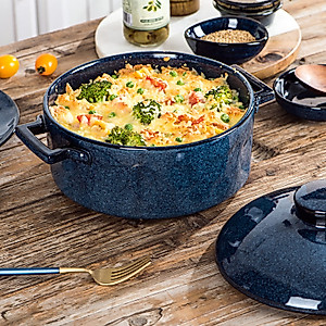 Vicrays Casserole Dish with Lid - Ceramic Lasagna Pan Deep 2 Quart Round Baking Dishes Covered Bakeware for Oven Safe Serving Dish with Handles for Party Dinner Banquet Daily Use (Blue)