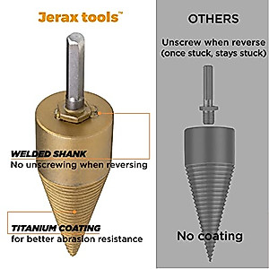 Jerax tools 42mm Kindling Cracker, Wood Splitting Drill Bit, Cone Firewood Splitter with Hex Shank for Family Outdoor Camping, Stove, Farm (42mm)