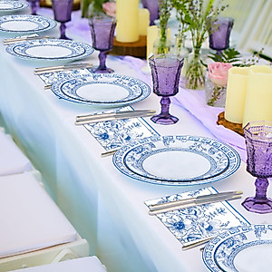 180PCS Blue White Floral Party Supplies Serve 60, Blue Flower Party Paper Plates and Napkins Kit for Bridal Baby Shower Wedding Tea Party Decorations, Includes Dinner Plates, Dessert Plates, Napkins