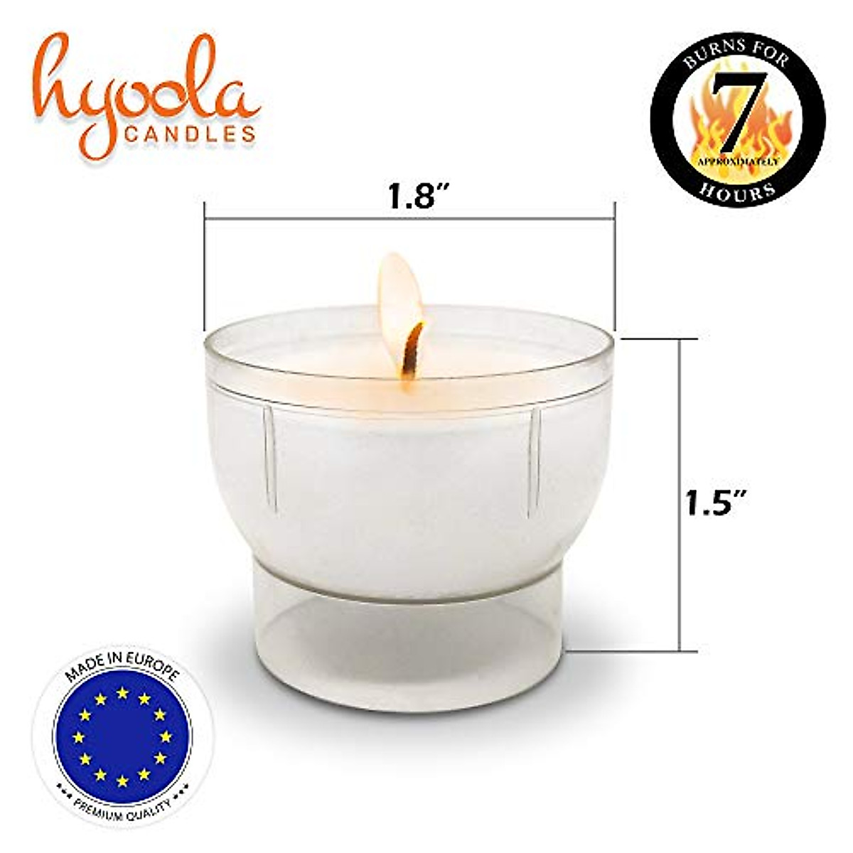 Hyoola Tea Lights Votive Candles Pack of 50 - White Votive Candles Bulk in Clear Plastic Cup - 7 Hour Burn Time Unscented Votive Candles - European Made