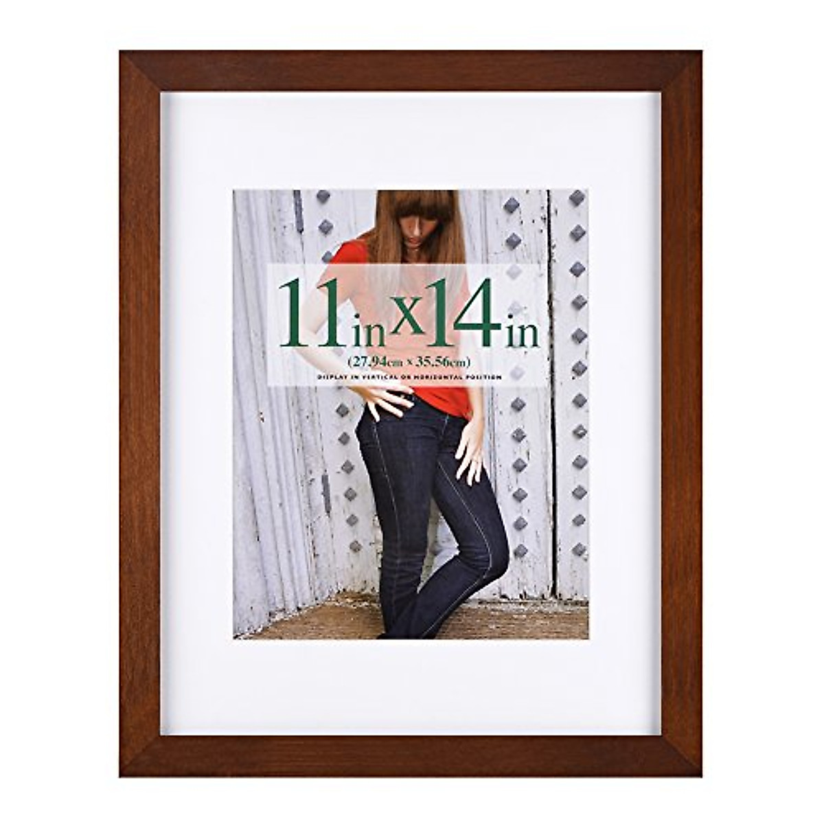 RPJC 11x14 Picture Frames Made of Solid Wood and High Definition Glass Display Pictures 8x10 with Mat or 11x14 Without Mat for Wall Mounting Brown