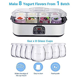 Automatic Yogurt Maker Machine Digital LCD Display with Constant Temperature Control 8 Glass Greek Jars and Lids 48 Ozs Stainless Steel Design for Home Kitchen Use.