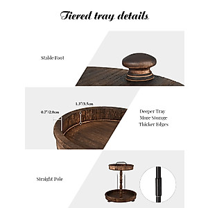 Tiered Tray Decor, Farmhouse Tiered Tray Round Brown Wooden Rustic Ornaments, Two Tiered Tray for Coffee Plate Cakes Dessert Fruit Platters