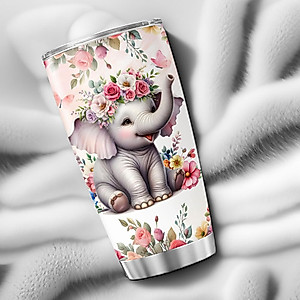 HUBUPU Just A Girl Elephant, Tumbler 20 Oz With Lid And Straw, Floral Flower, Elephant Gifts