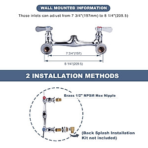iVIGA Commercial Sink Faucet with 8” Swivel Spout, 8" Center Wall Mount Kitchen Faucet, Dual Handles Brass Utility Sink Faucet for Laundry Room Restaurant Compartment Sink, Polish Chrome