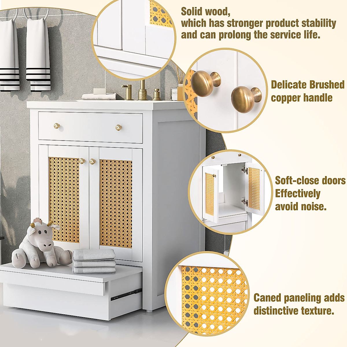 Legendstone 24 Inches Bathroom Vanity Sink Set, Bathroom Vanity Cabinet with Countertop and Pull-Out footrest, Small Bath Vanity with Sink