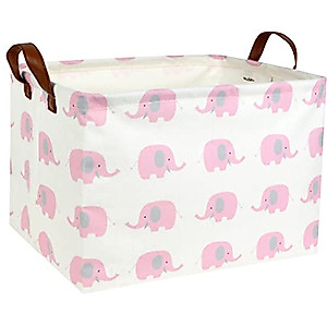 DDBASKET Elephant Baby Basket Pink Nursery Basket Girl Baby Storage Basket Rectangular Cute Kids Toy Storage Bin Organizer Book Shelf Basket Flamingo Room Decor(Pink Elephant)
