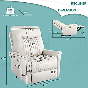 RIHEREFY Power Recliner Chair with Massage and Heat, Recliner Massage Chair with 2 Side Pockets, Electric Recliner Chairs with USB Charging Port, Technical Fabric