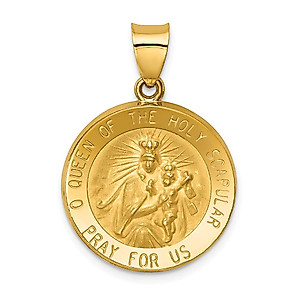 14k Yellow Gold Queen of the Holy Scapular Reversible Medal Brushed Matte Finish Pendant Charm - 22mm x 19mm