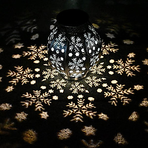 Solar Lanterns Outdoor Waterproof, Hanging Solar Lantern Lights for Garden Patio Yard Table Decorative Retro Snowflake Solar Powered Lanterns with Handles