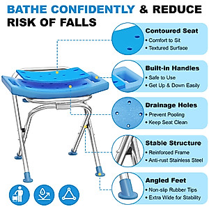 Medhelp Upgraded Folding Shower Chair, Stainless Steel Foldable Shower Seat for Inside Bathtub, Lightweight & Portable Travel Shower Stool, Anti-Slip Feet Bath Chairfor Elderly, Disabled, Injured