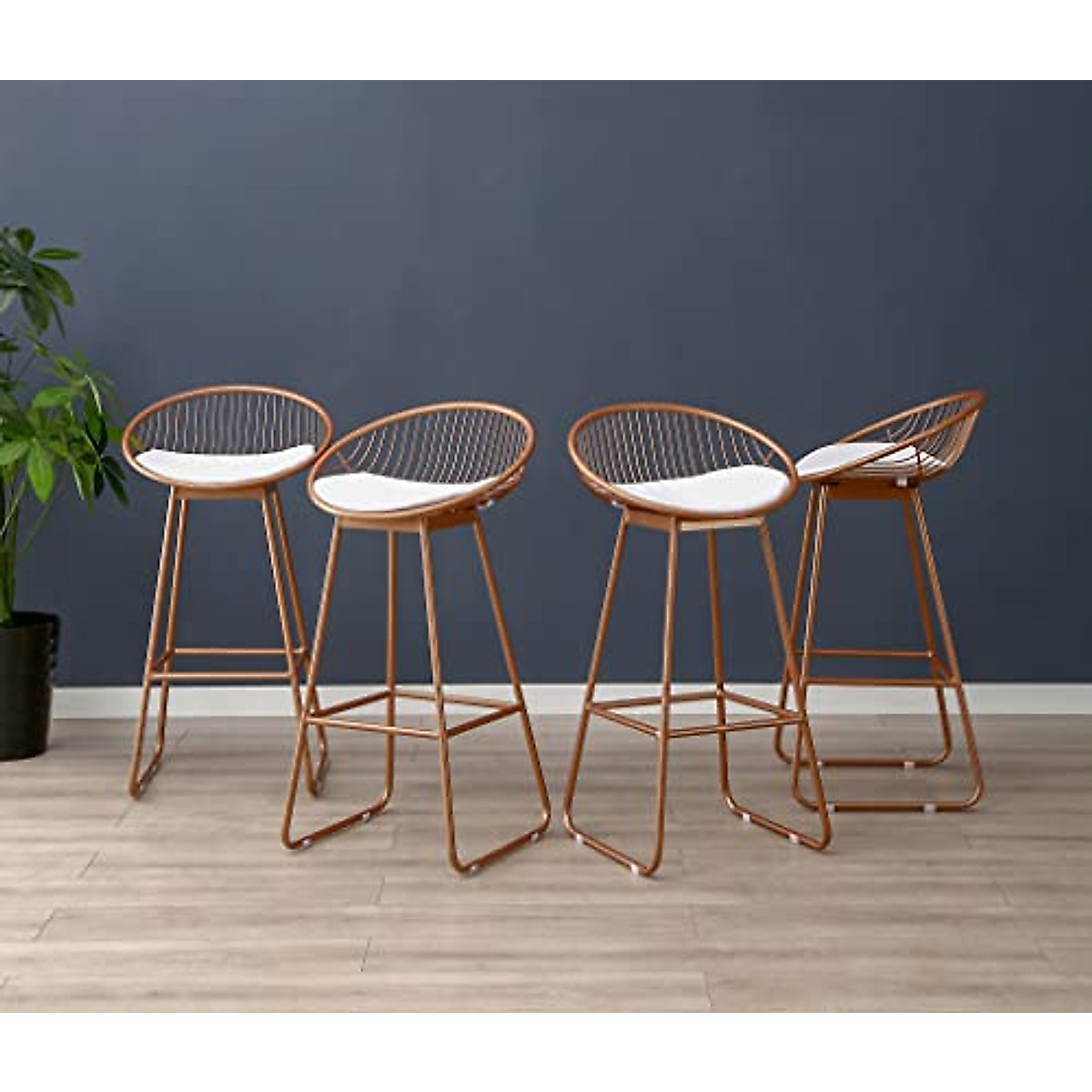 Kirpi Bar Stools Set of 4, Rose Gold Bar Height Bar Chairs 30" Seat, Kitchen Island Barstools Metal, Modern High Counter Stools with White Seat Cushion (4, Rose Gold)