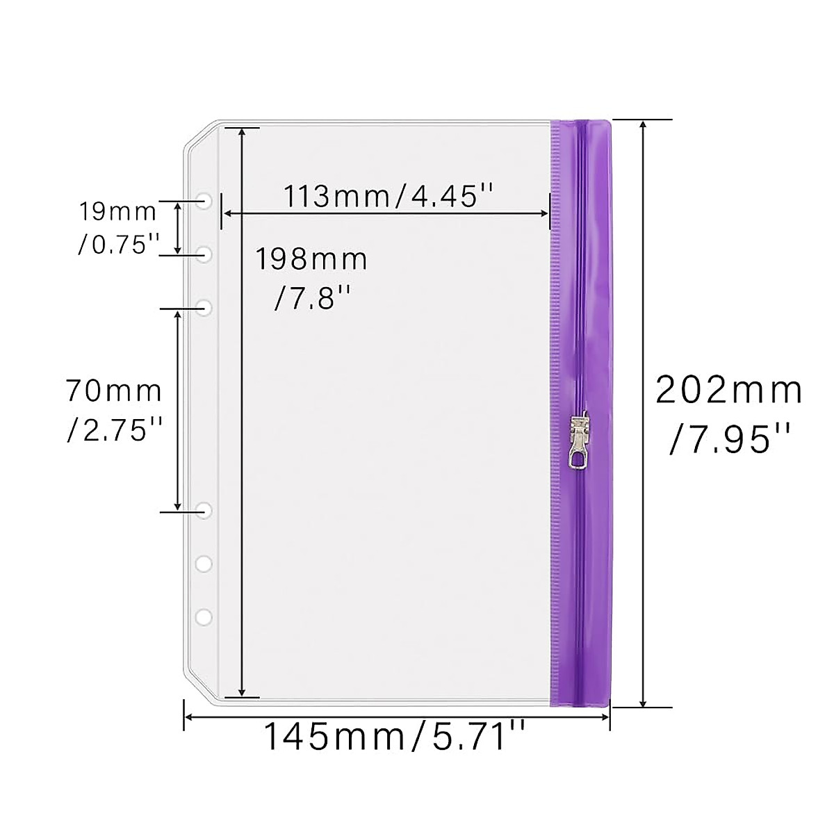 A5 Binder Pocket 12pcs Metal Zipper Binder Pouches Colorful Zipper Budget Envelopes 6-Hole Translucent PVC Zipper Document Filing Bags for A5 Notebook Binder Journal Budget Organizer (A5)