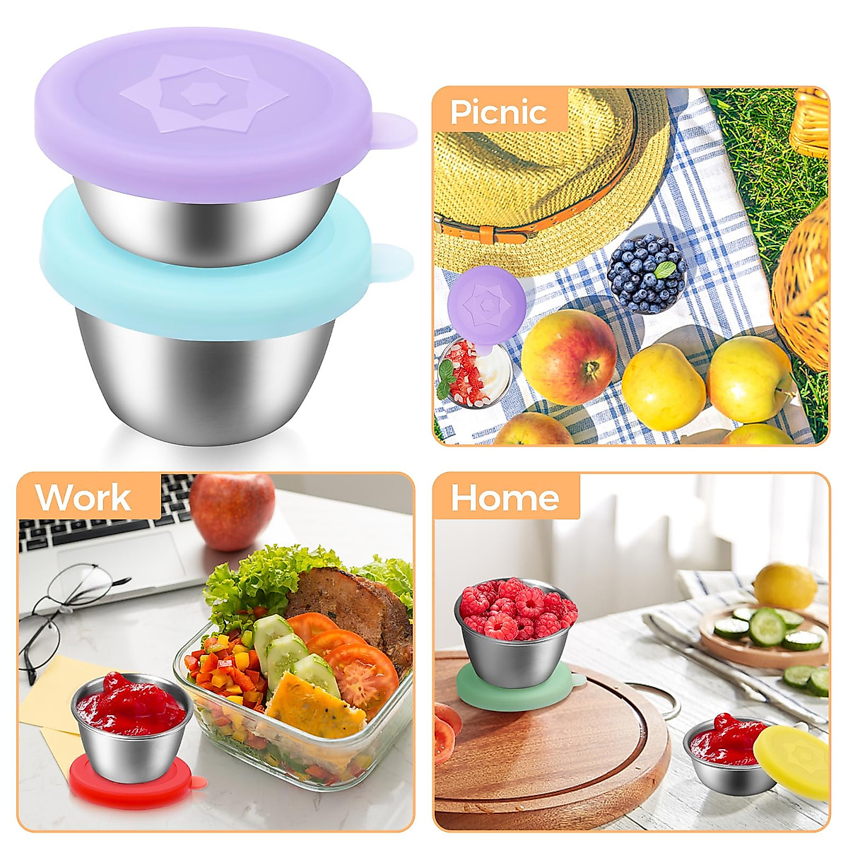 5×1.6oz Salad Dressing Container To Go for Lunch Box, Small Condiment Containers with Lids, Mini Stainless Sauce Cups Snack Food Storage Meal Prep Containers Reusable Bento Box Accessories Kids Adult